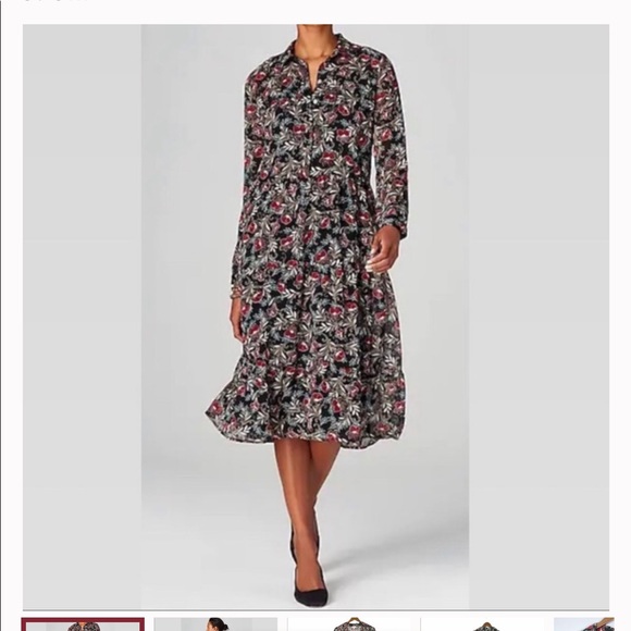J. Jill | Dresses | Jjill Black Floral Tiered Long Sleeve Dress With ...